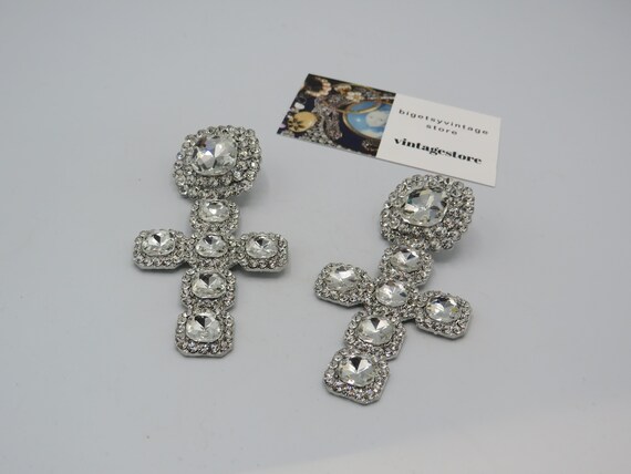 Large cross earrings with rhinestones store