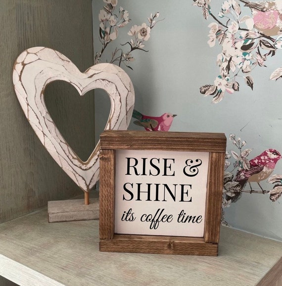 Rise and Shine It's Coffee Time Faux Wood Hanging Banner Sign Cute ...