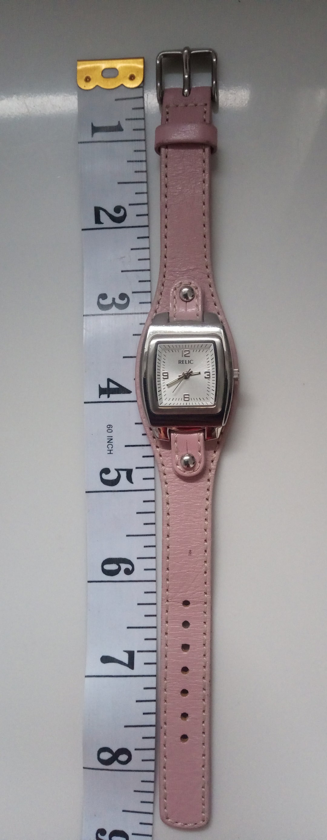 1 Relic Leather Pink Bund Strap Ladies Watch Analog White Dial Quartz ...