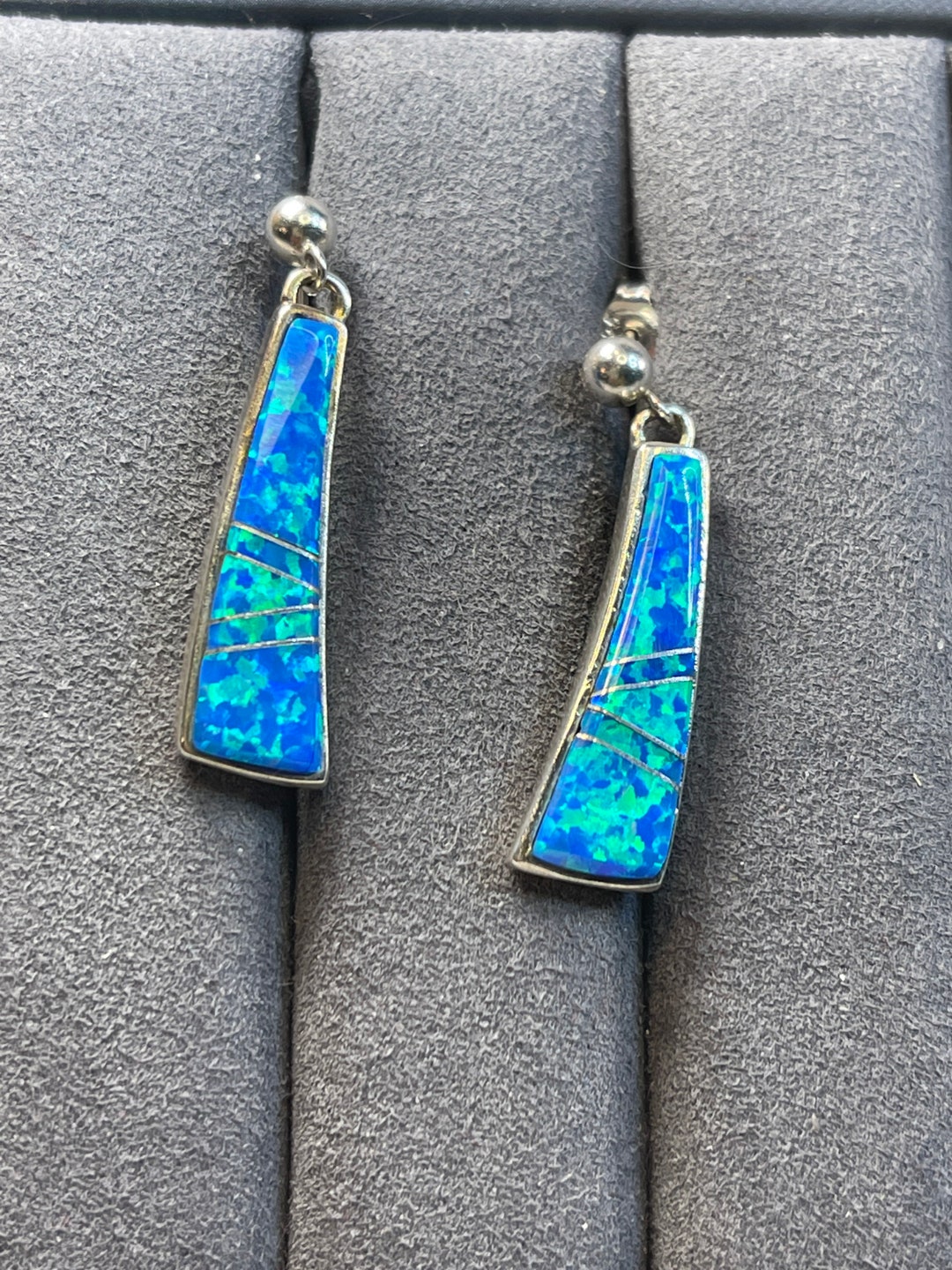 Vintage Sterling Calvin Begay Blue Opal Inlay Earrings - Etsy