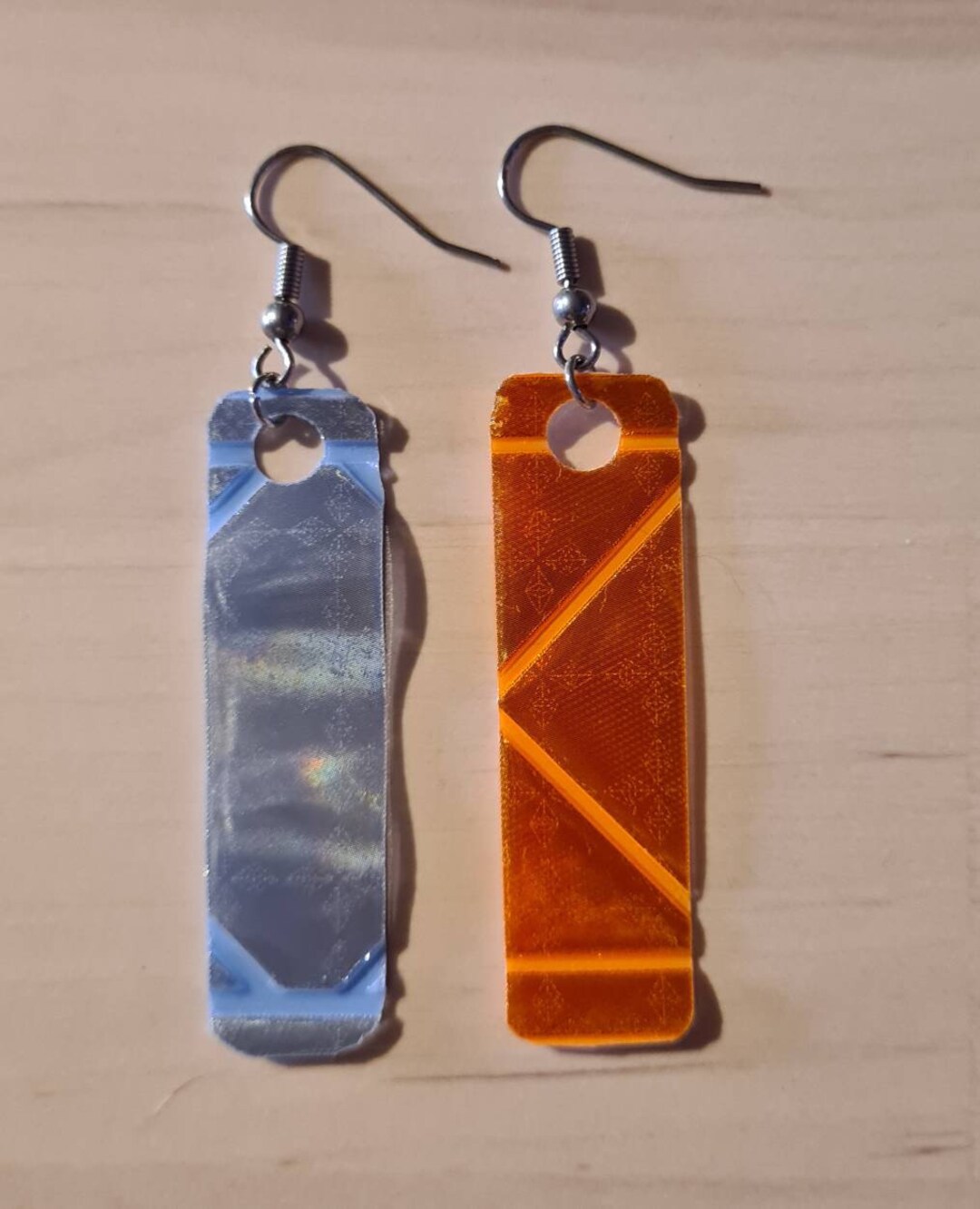 DISASTER FASHION Dinky Orange and Light Blue Hi-vis Reflective Earrings ...