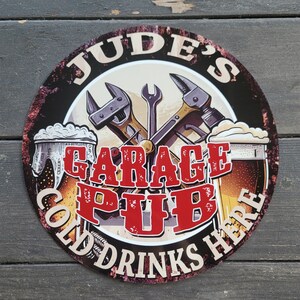 Custom Garage Pub Beer Cold Drinks Here Metal Circle Metal Sign ...