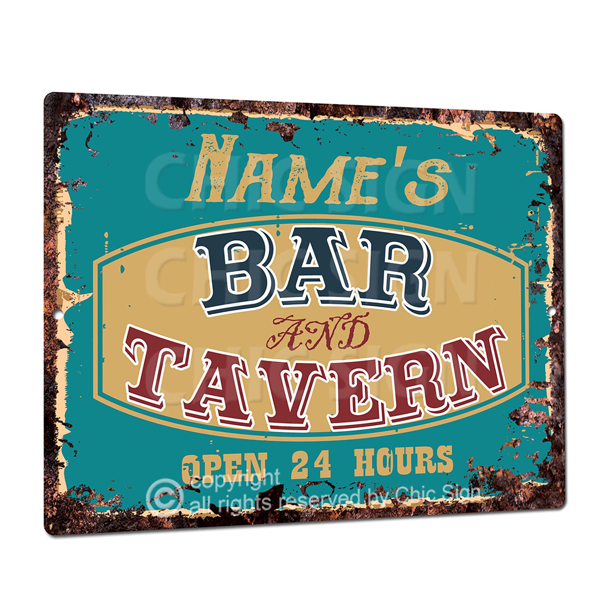 Custom Bar and Tavern Metal Sign, Personalized Drinks Sign, Open 24 ...