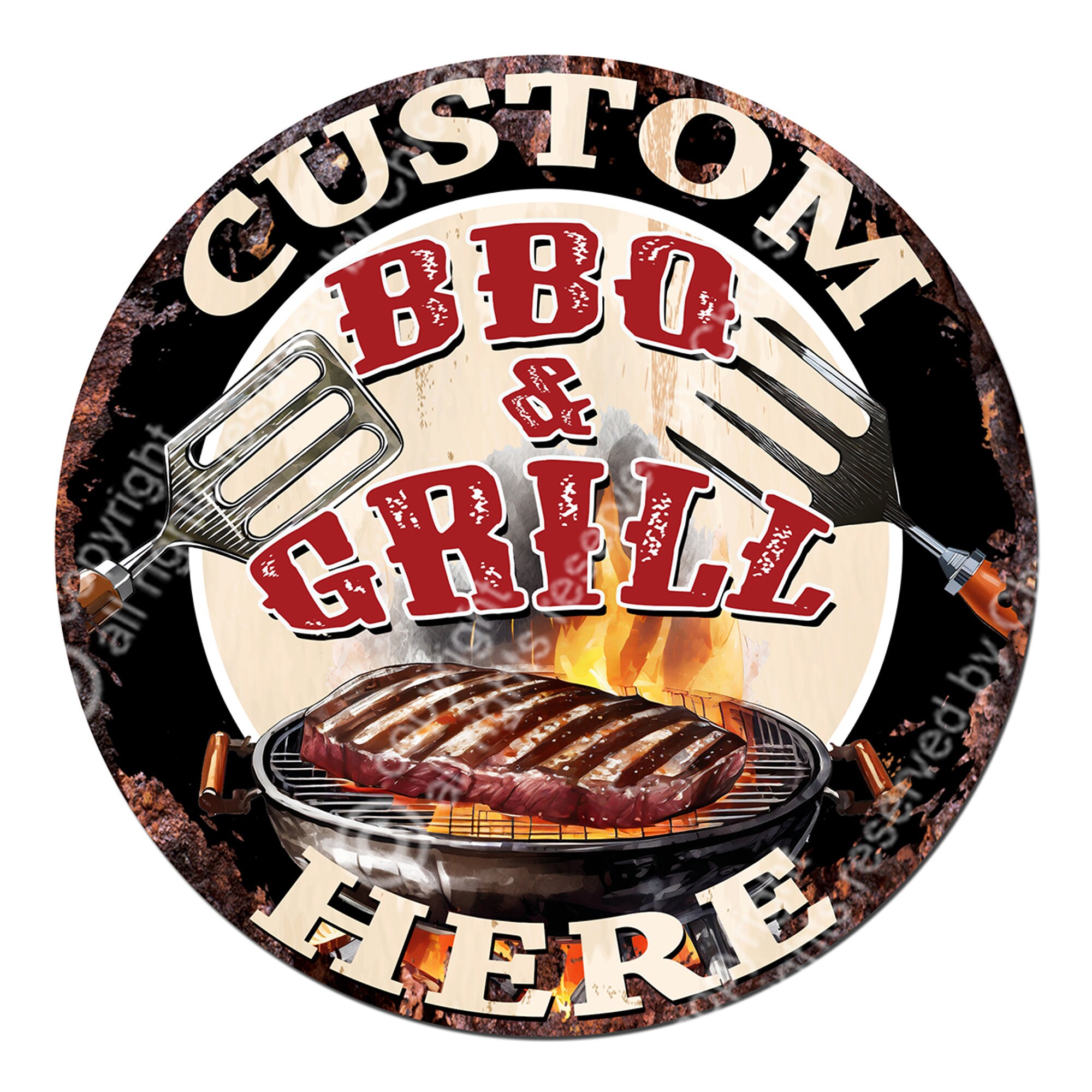 Custom Any Text BBQ & Grill Metal Sign, Personalized Backyard Meat ...