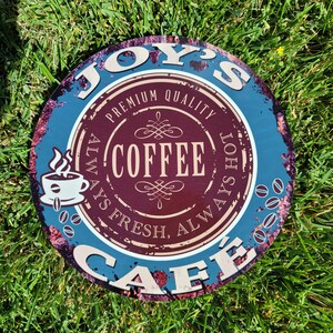Custom Cafe Coffee Metal Sign, 11.75 in Personalized Home Decor ...