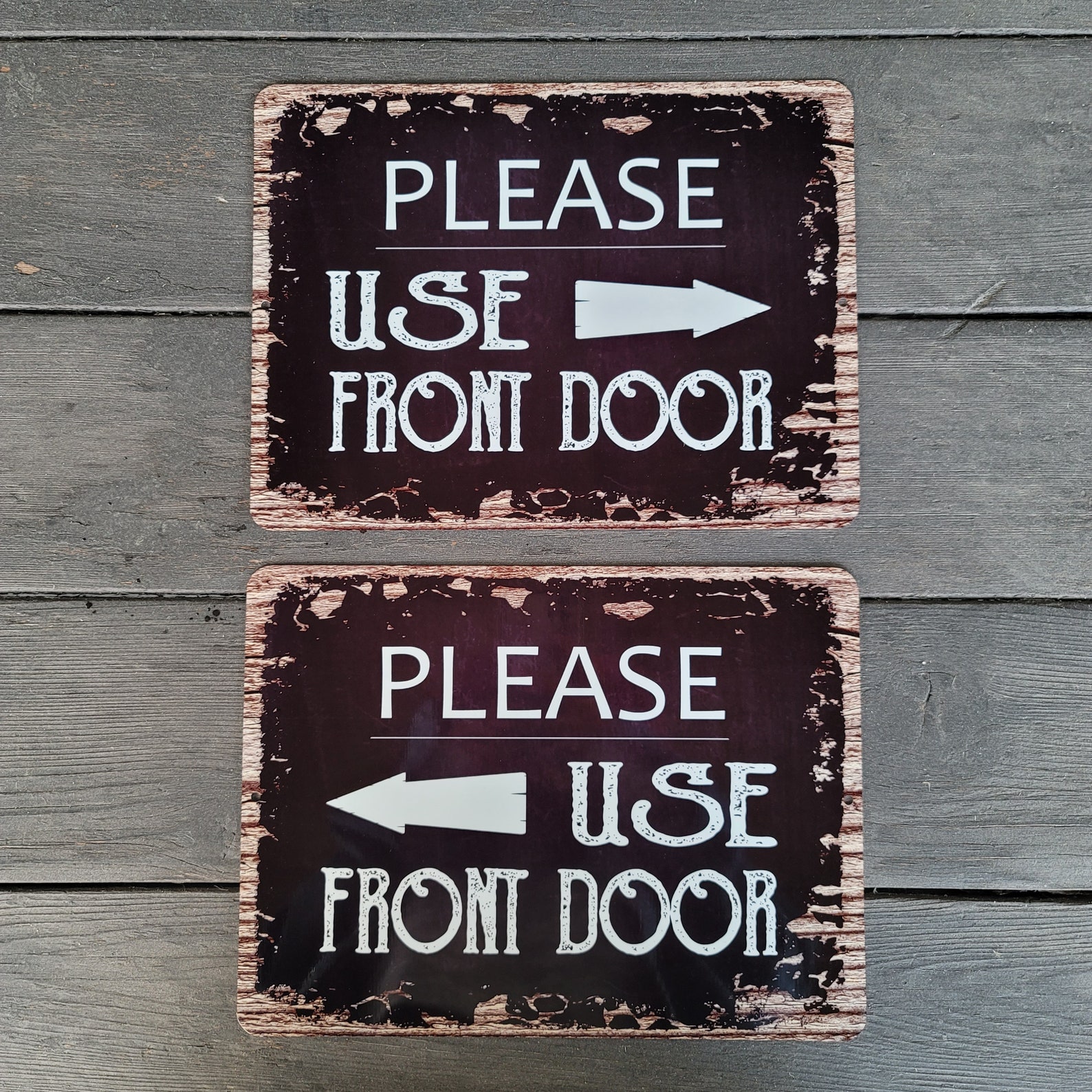 Please Use Front Door Arrow Metal Sign, Left/right Directions, Rustic ...