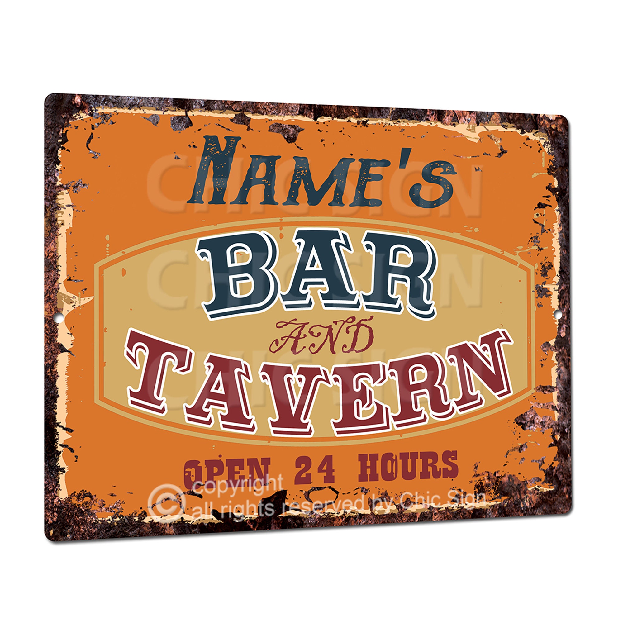 Custom Bar and Tavern Metal Sign, Personalized Drinks Sign, Open 24 ...