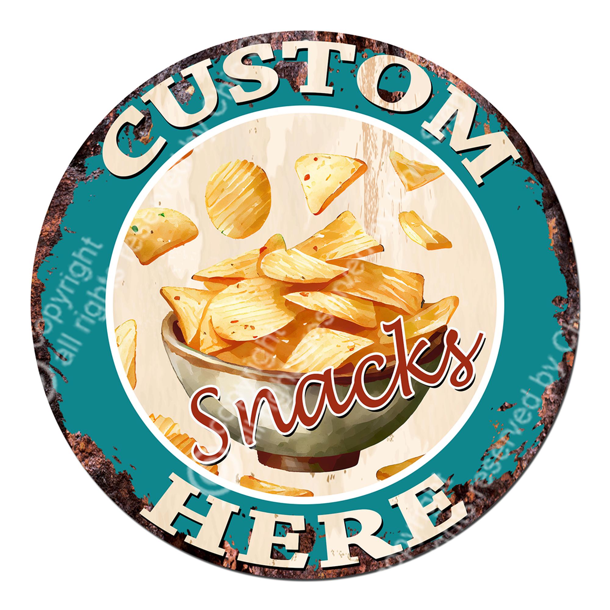 Custom Snack Chip Bowl Design Circle Metal Sign, Personalized Kitchen ...