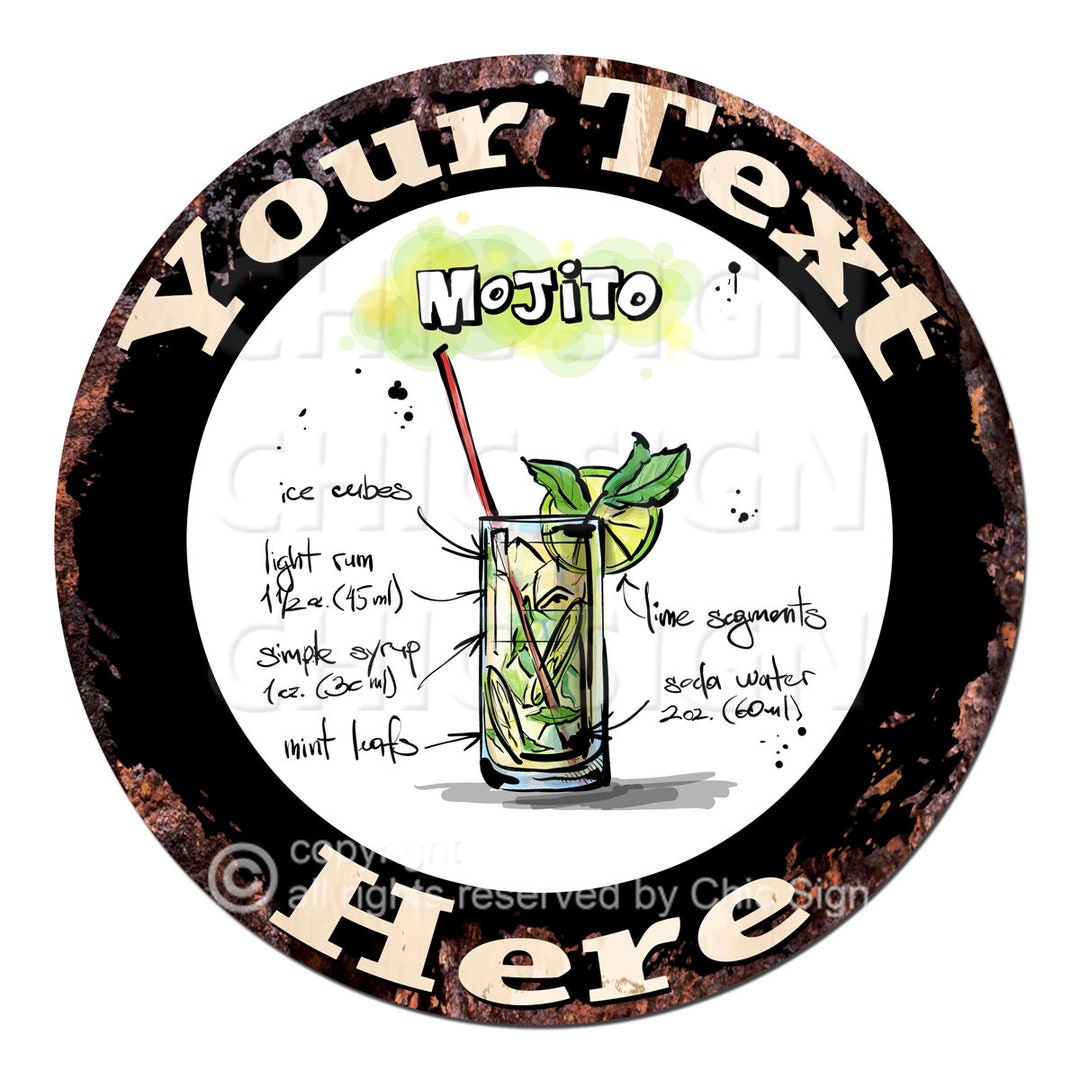 Custom Signature Cocktail Metal Sign, Personalized Mojito Alcohol Drink ...