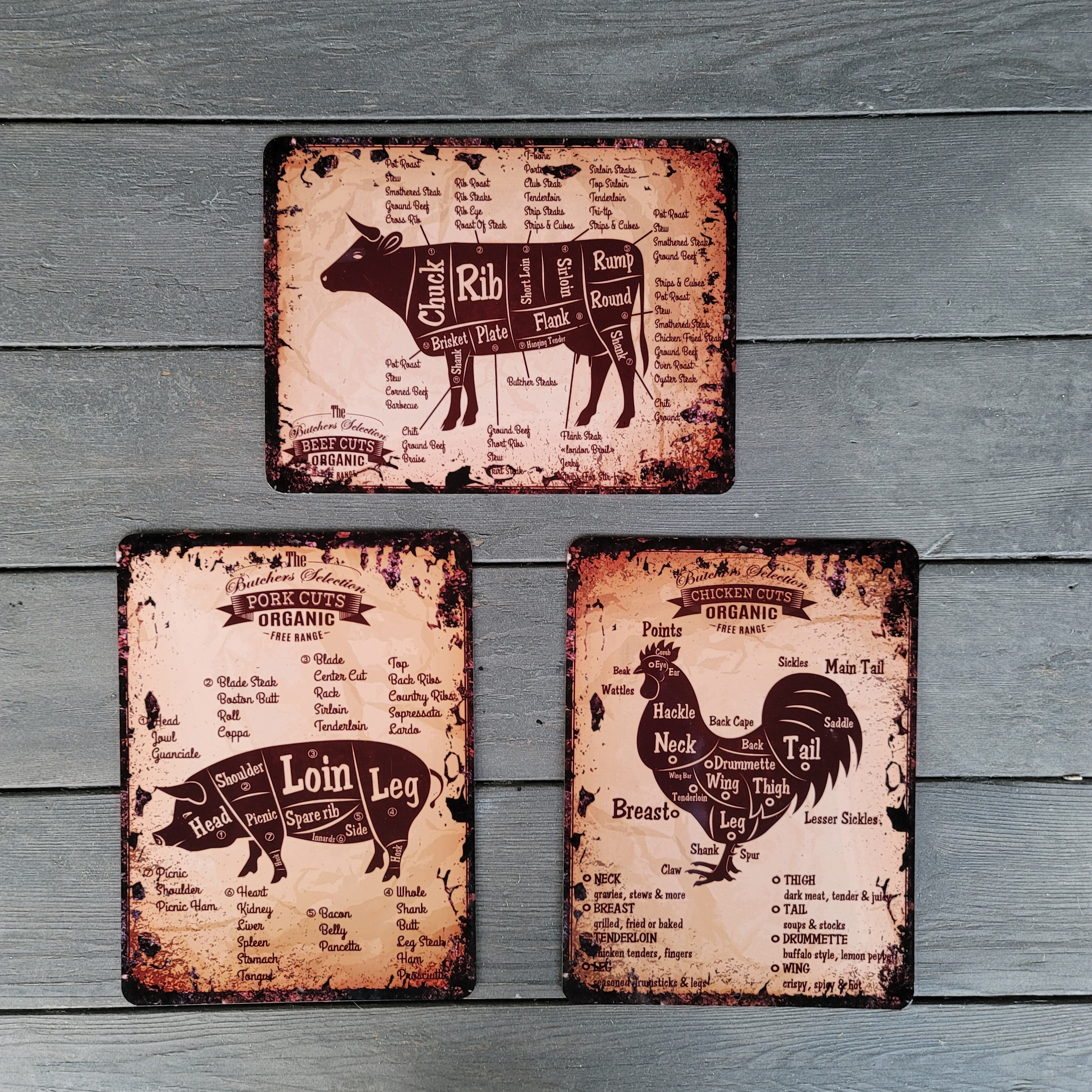 Farm Animals Meat Cut Metal Sign Design, Beef Pork Chicken, Gift Ideas ...