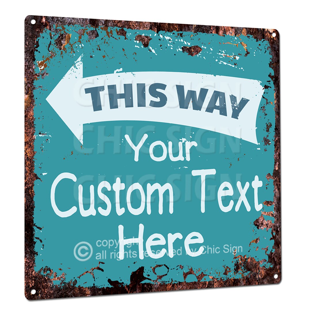 Custom Direction Blue Metal Sign, Pointing Right Left, Personalized ...