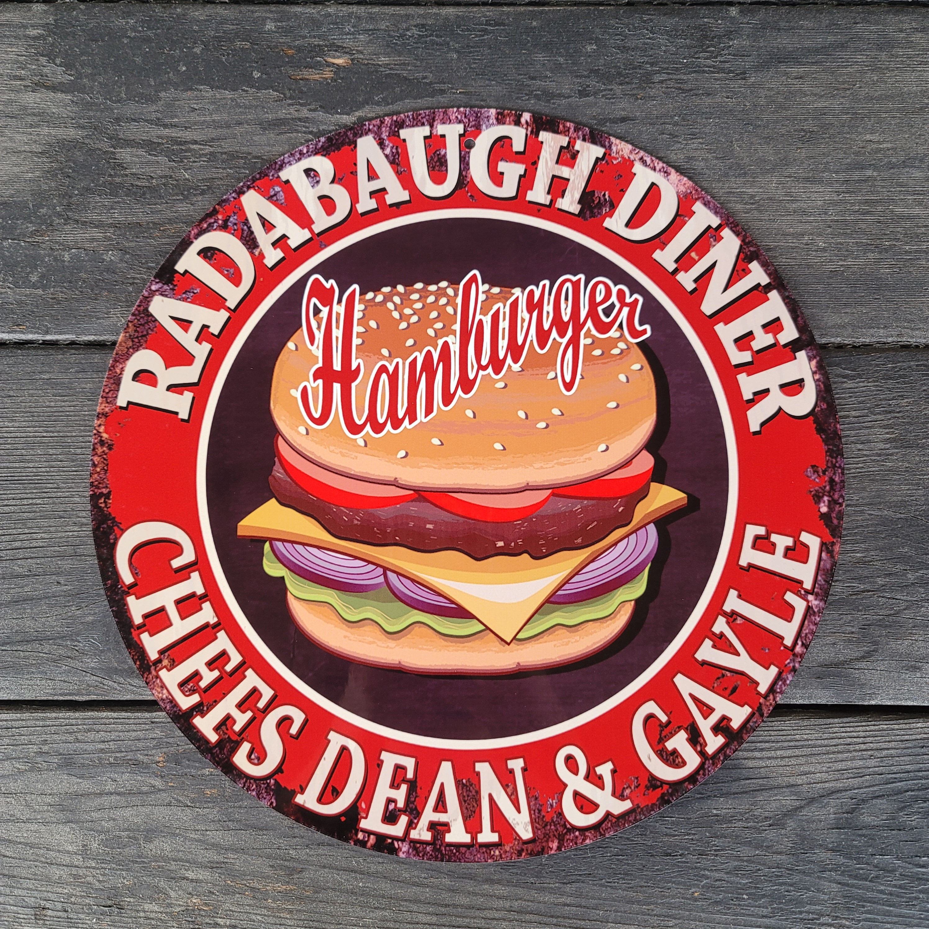 Custom Red Hamburger Metal Sign, Fast Food Personalized Sign, Diner ...