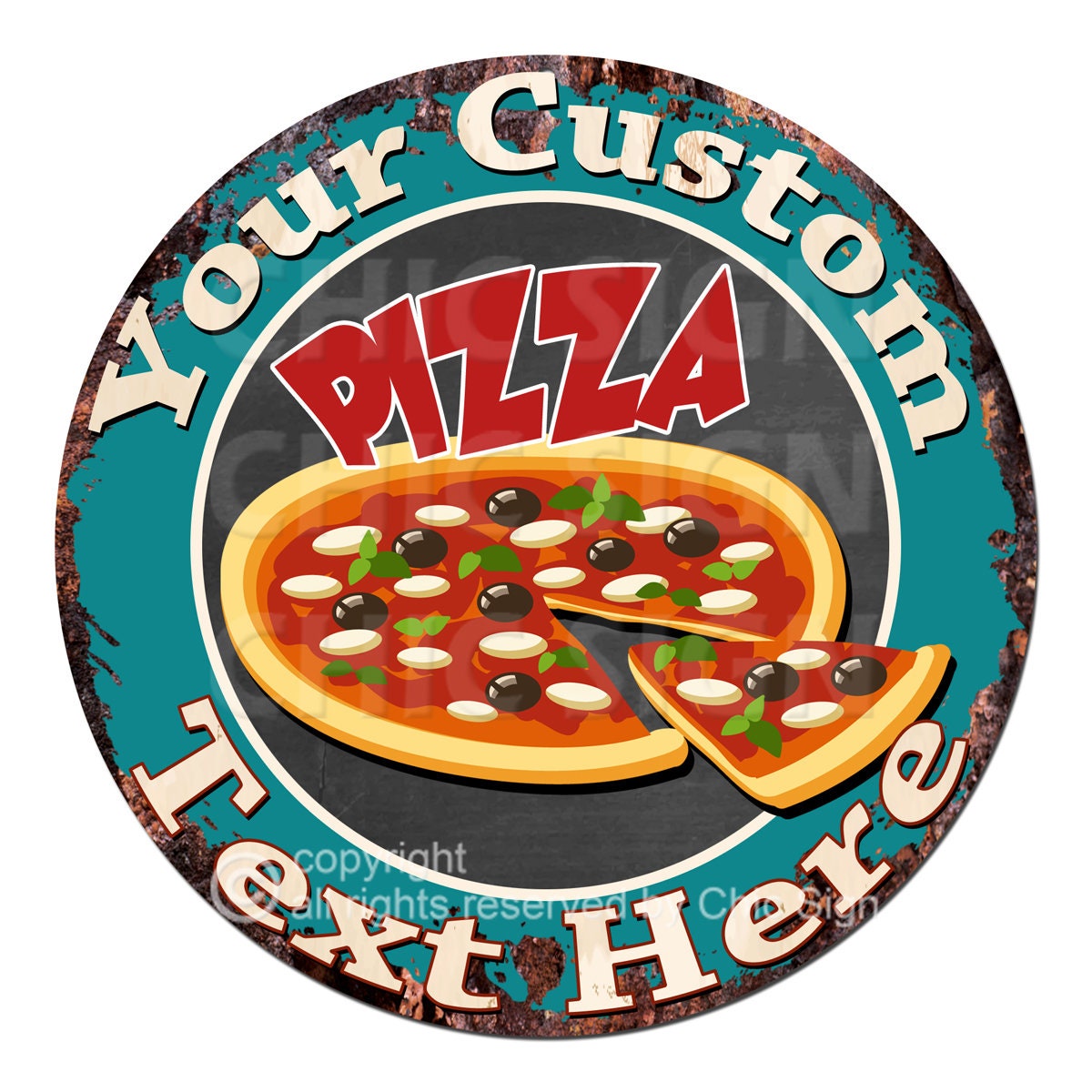 Custom Pizza Metal Sign, Kitchen Decor, Personalized Pizzeria Kitchen ...