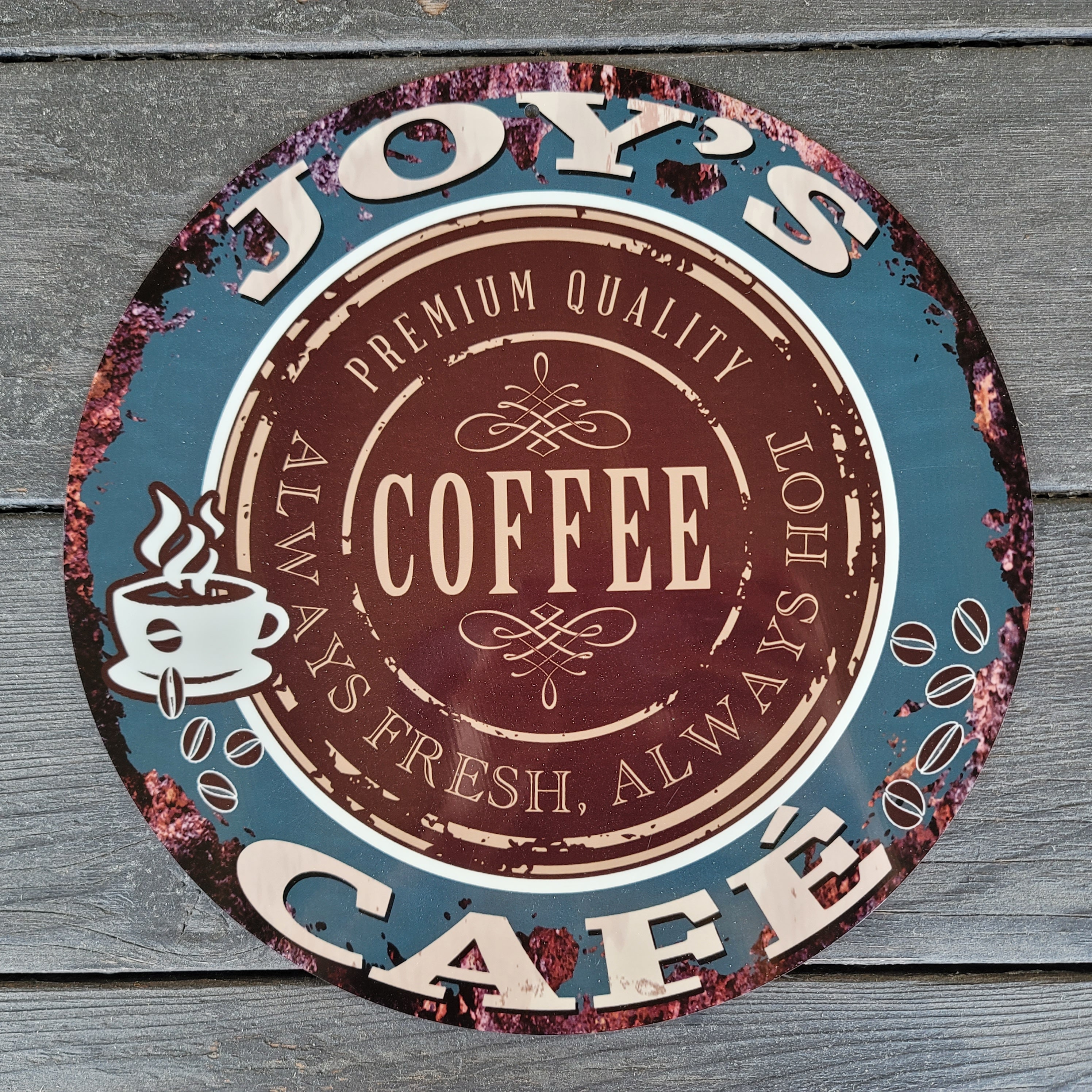 Custom Cafe Coffee Metal Sign, 11.75 in Personalized Home Decor ...