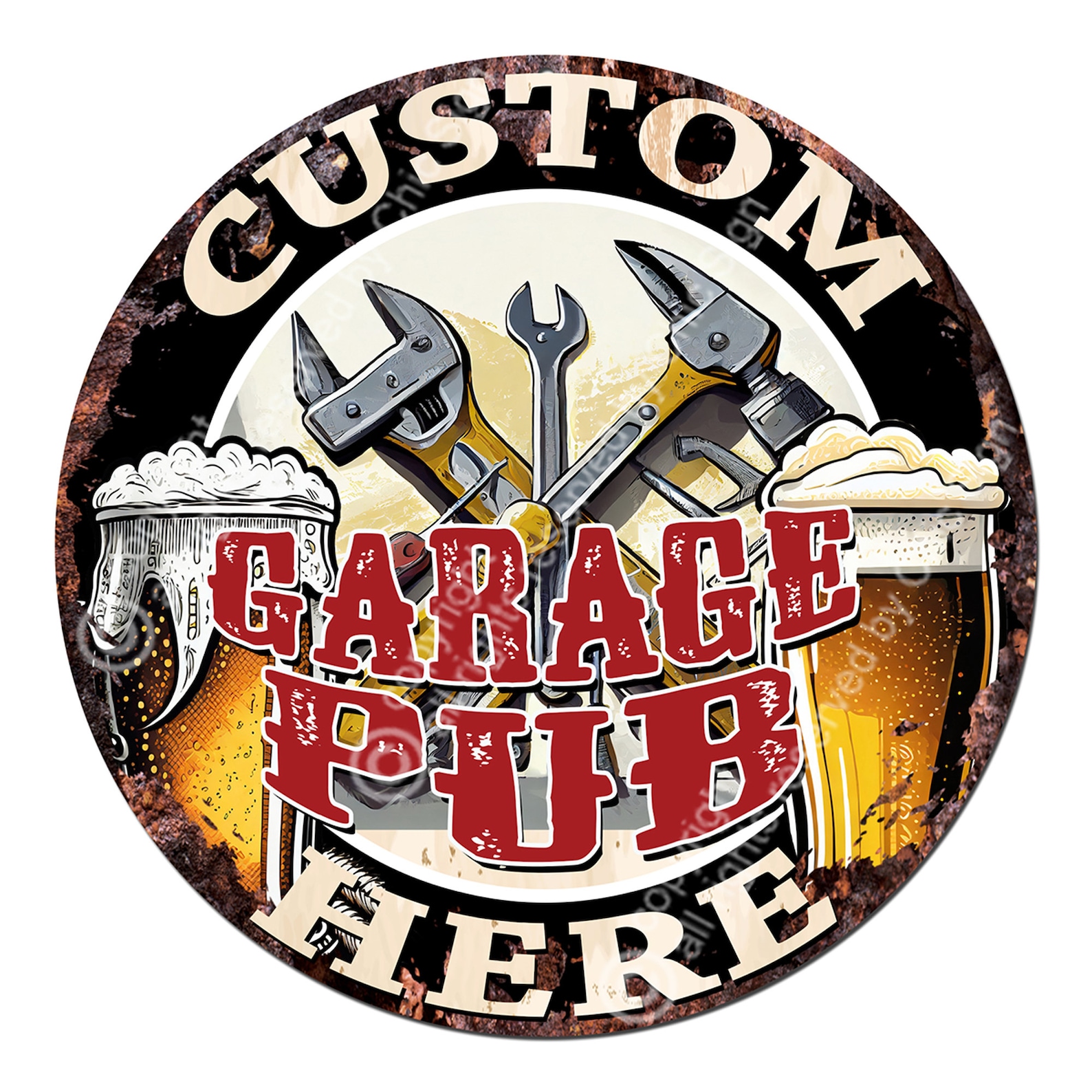 Custom Garage Pub Beer Cold Drinks Here Metal Circle Metal Sign ...