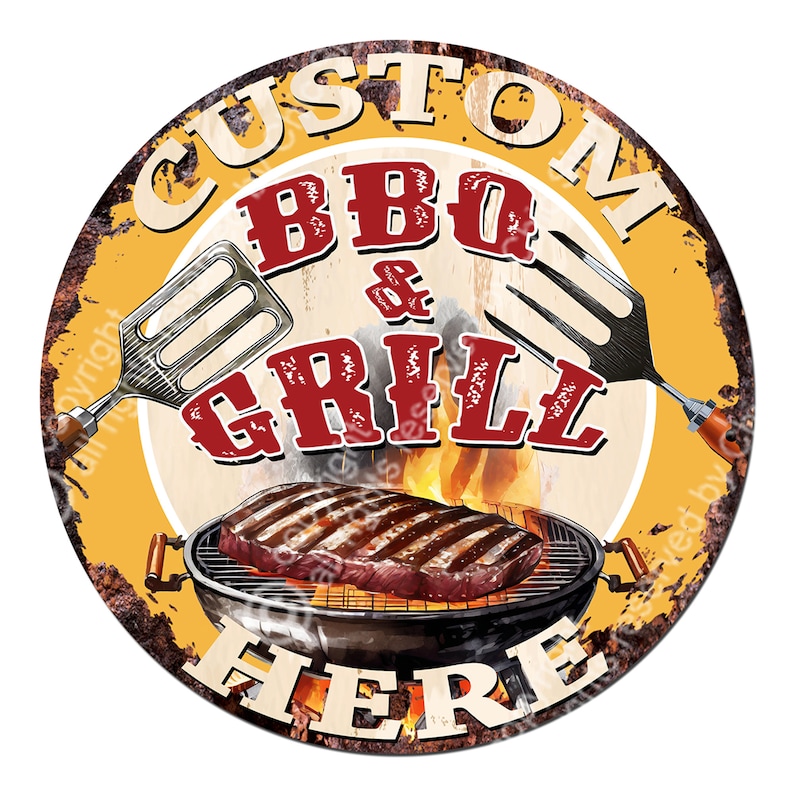 Custom Any Text BBQ & Grill Metal Sign, Personalized Backyard Meat ...