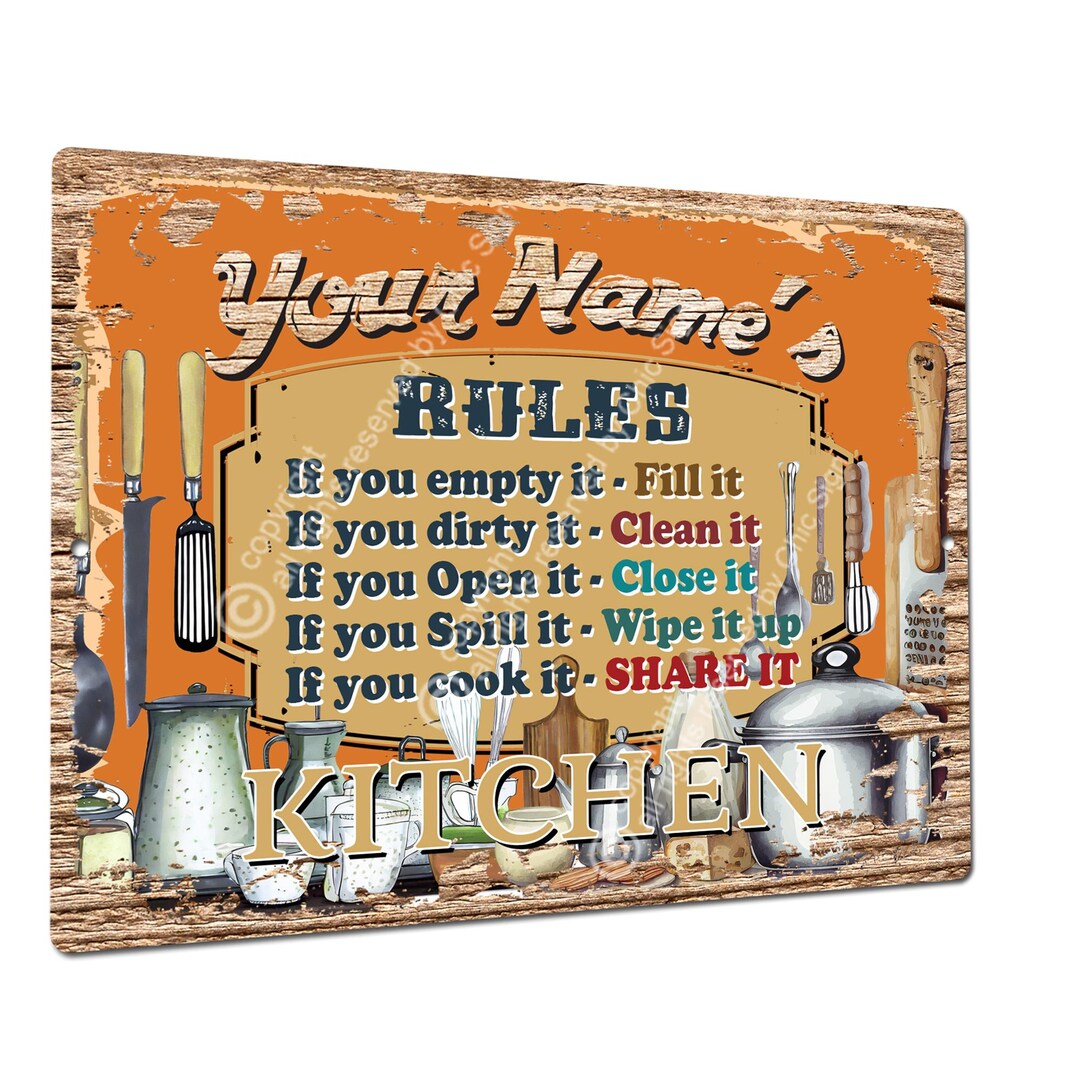 Custom Your Name's Kitchen Rules Rectangle Metal Sign, Personalized ...