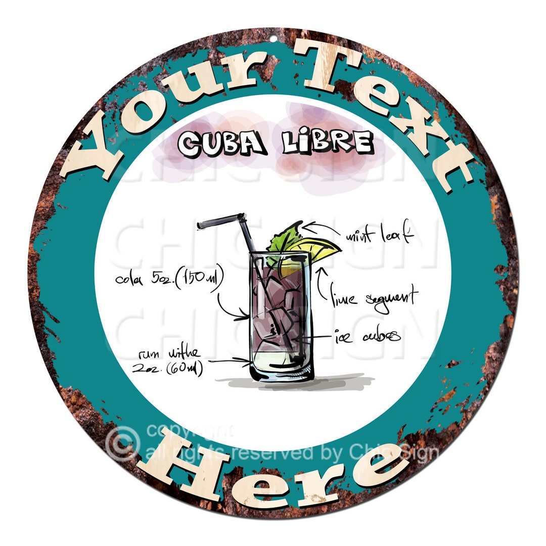 Custom Signature Cocktail Cuba Libre Drink Metal Sign, Personalized ...