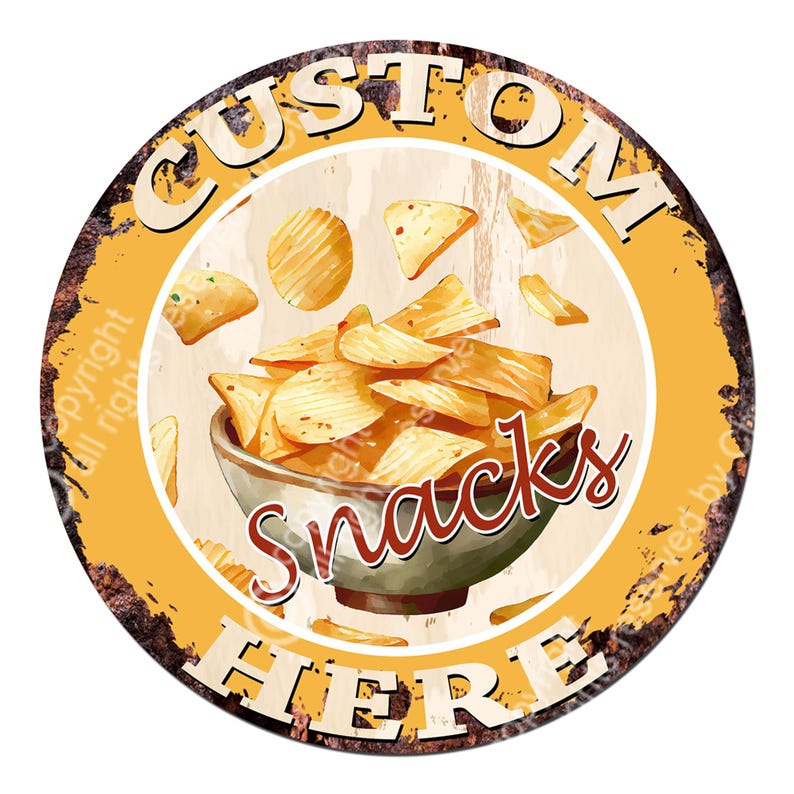 Custom Snack Chip Bowl Design Circle Metal Sign, Personalized Kitchen ...
