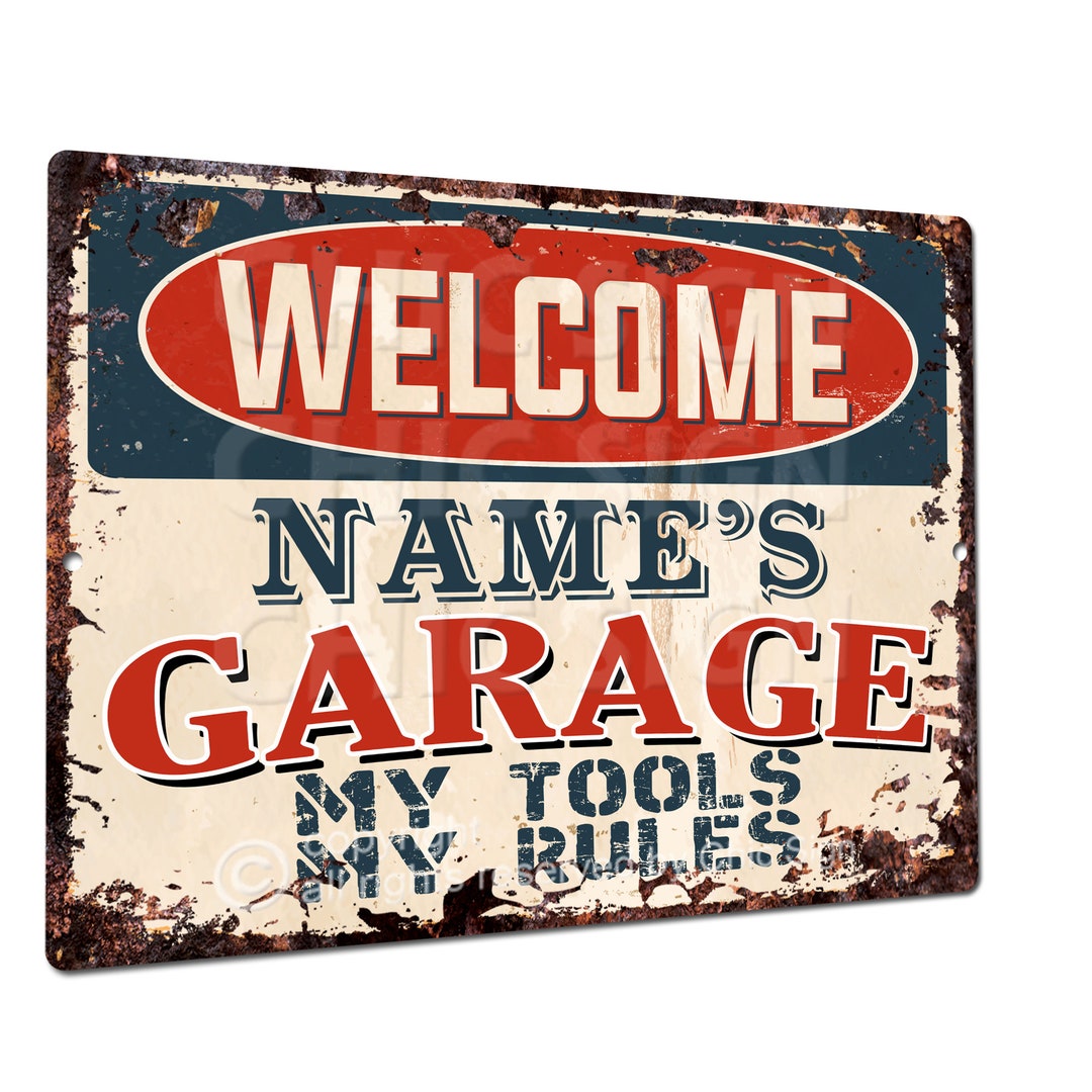 Custom Welcome Garage Metal Sign, Personalized Decor Ideas, Rectangle ...