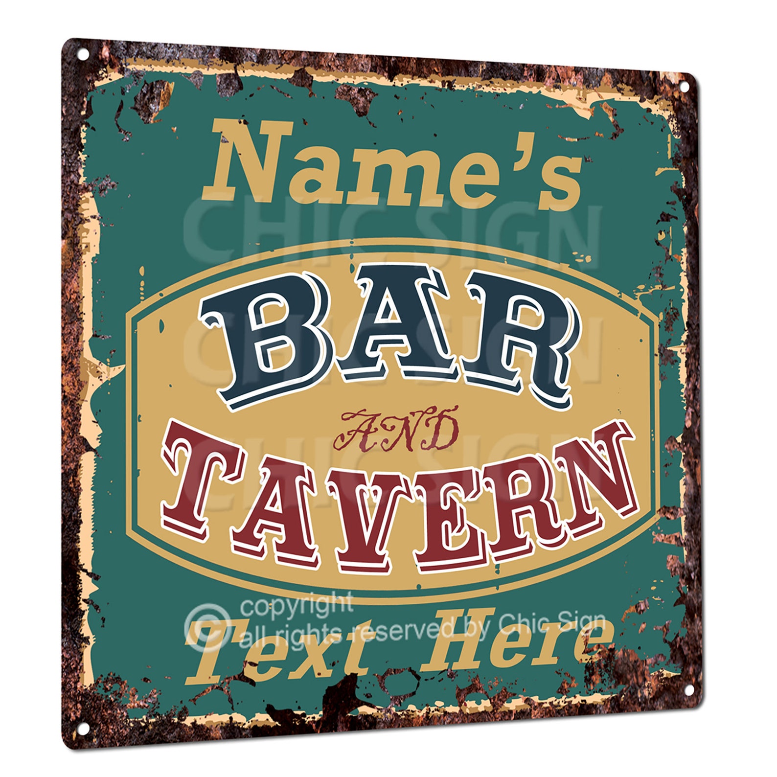 Custom Text Bar and Tavern Square Metal Sign, Personalized Name Gift ...