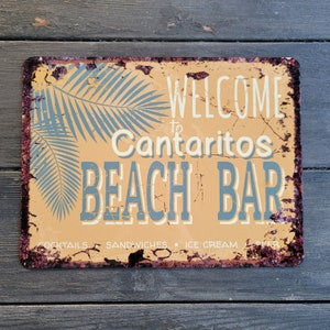 Custom Yellow Beach Bar Metal Sign, Personalized Bar Tavern Kitchen ...