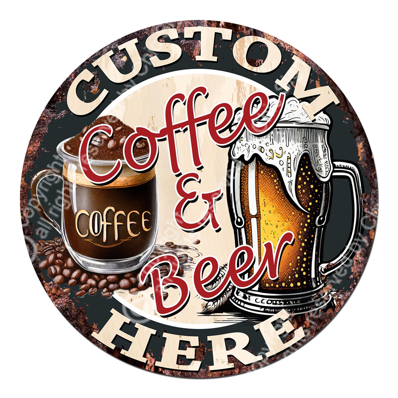 Custom Coffee & Beer Drink Metal Sign, Personalized Home Kitchen Bar ...