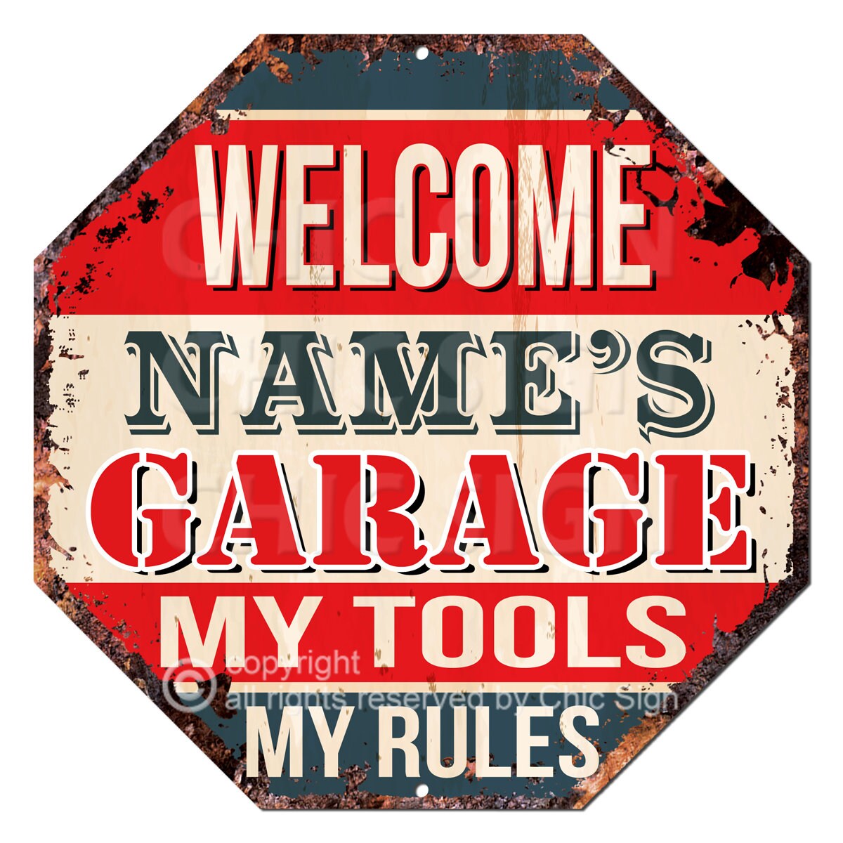 Custom Welcome Name's Garage Metal Sign, My Tools My Rules, Man Cave ...