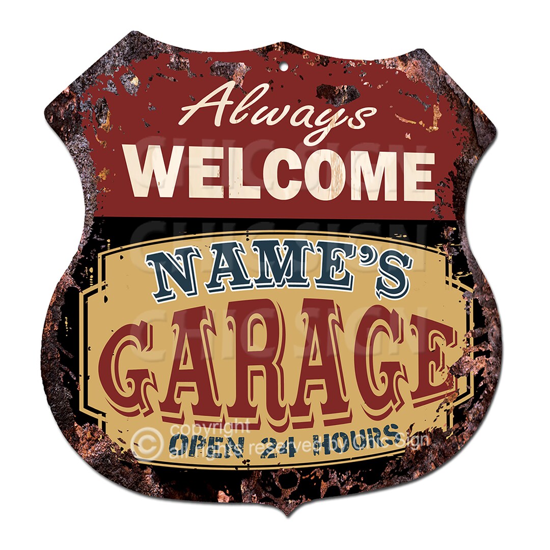Custom Name Text Welcome Garage Metal Sign, Personalized Gift for Him ...