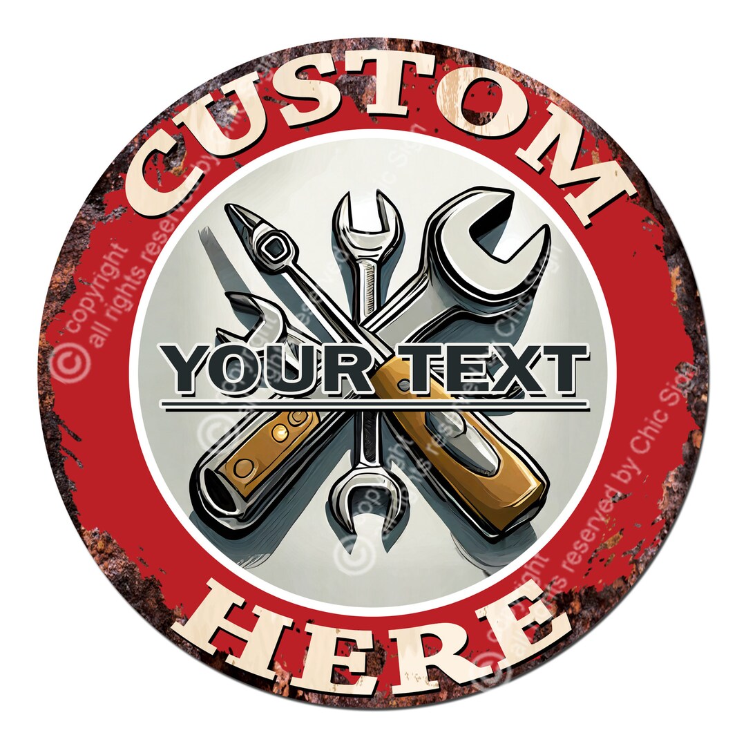 Custom Text Tools Garage Metal Sign, Personalized Tool Kit Repair ...