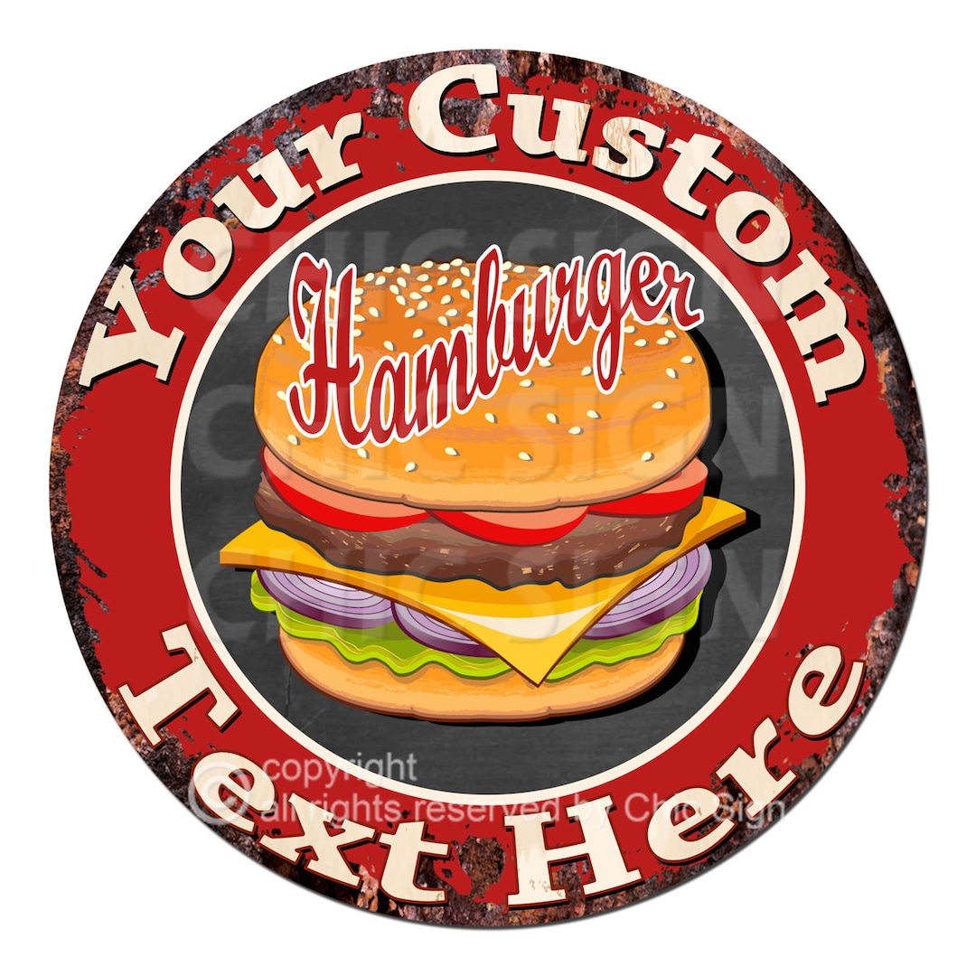 Custom Red Hamburger Metal Sign, Fast Food Personalized Sign, Diner ...