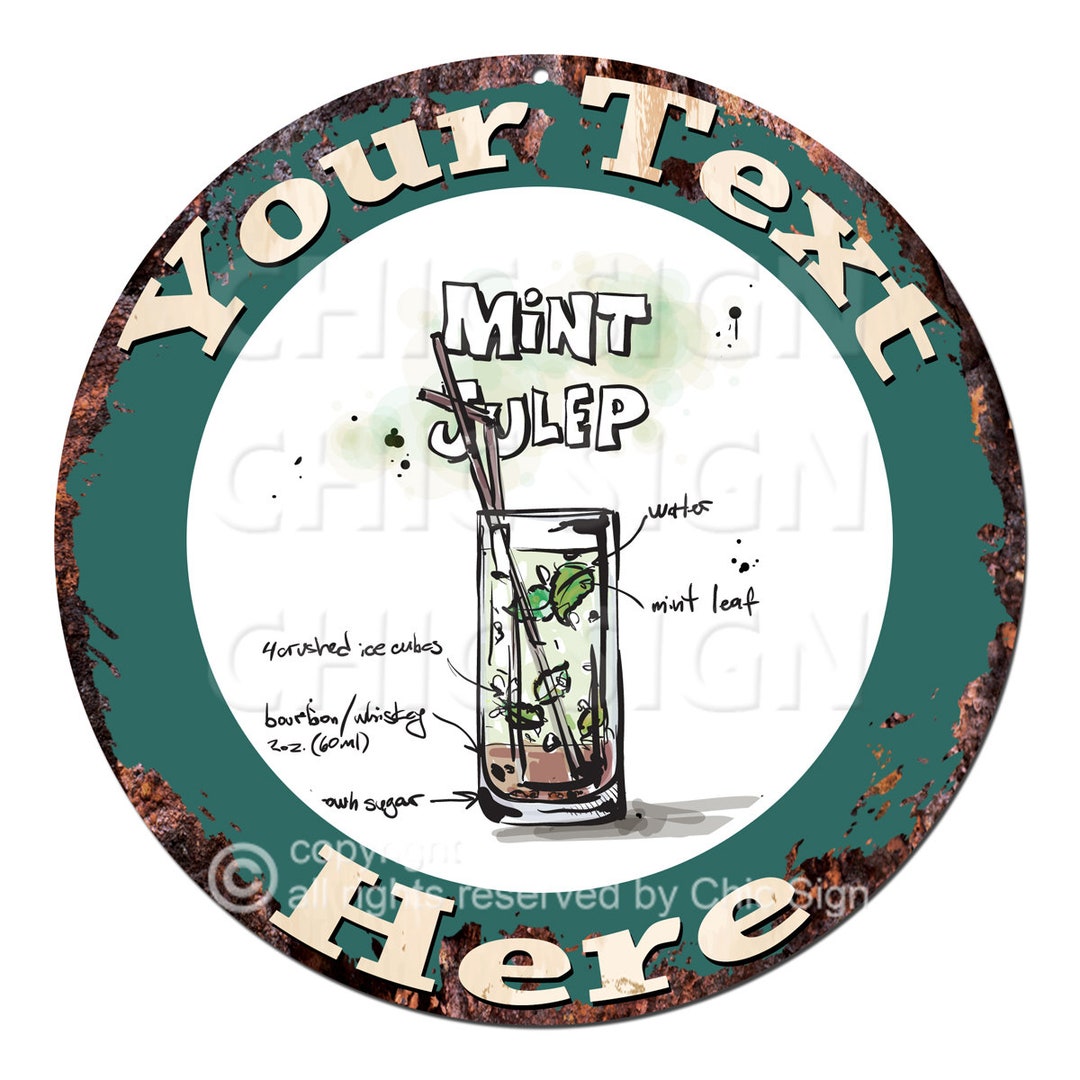 Custom Mint Julep Cocktail Bar Aluminum Metal Sign, 11.75 Inch Round ...