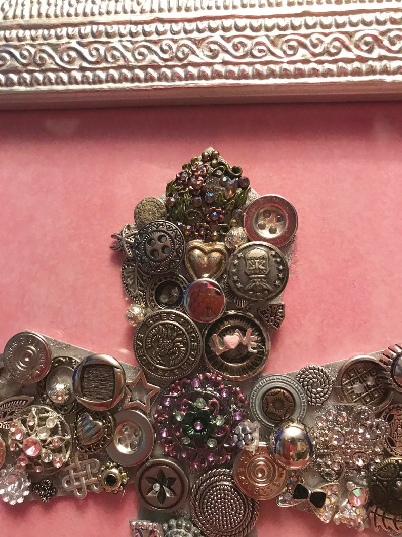 Silver Sparkly Bejeweled & Buttoned Framed Cross Art - Etsy
