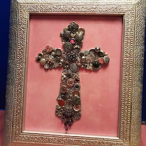 Silver Sparkly Bejeweled & Buttoned Framed Cross Art - Etsy