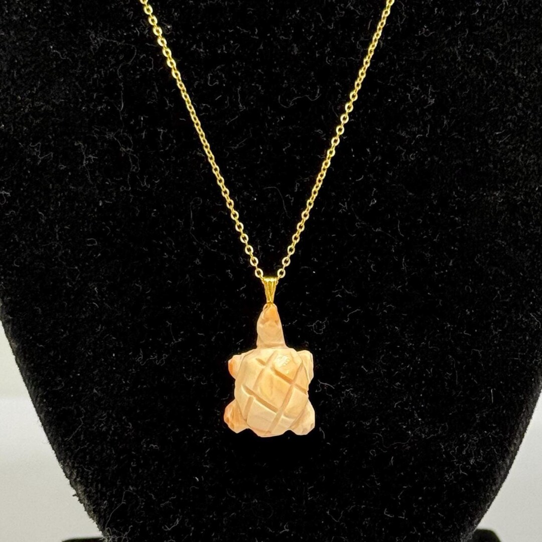 Vintage Carved MOP Turtle Necklace: 12K Gold Filled Chain, Beach Theme ...