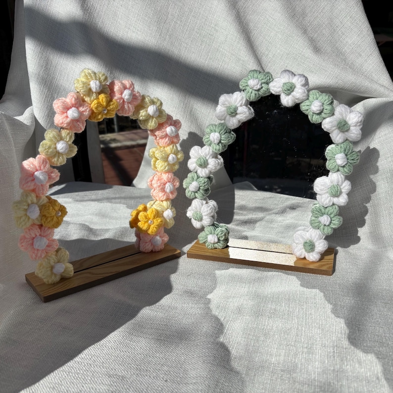 Crochet Puff Flower Desk Mirror/ Aesthetic/ Spring Time/ Flowers ...