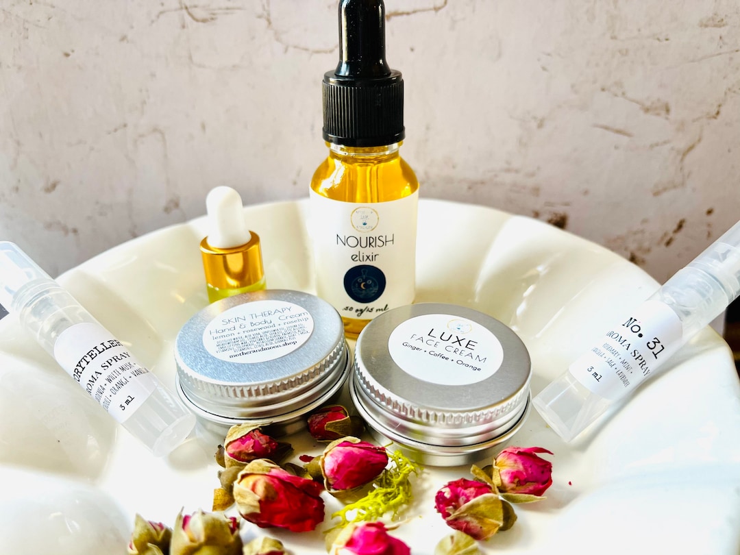 Natural Skincare Sample Kit: Elixir, Face Cream, Lotion & Aroma Sprays ...