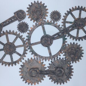 Extra Large Collection of 15 Gears and Rods - 7 Painted Patina and Rust ...