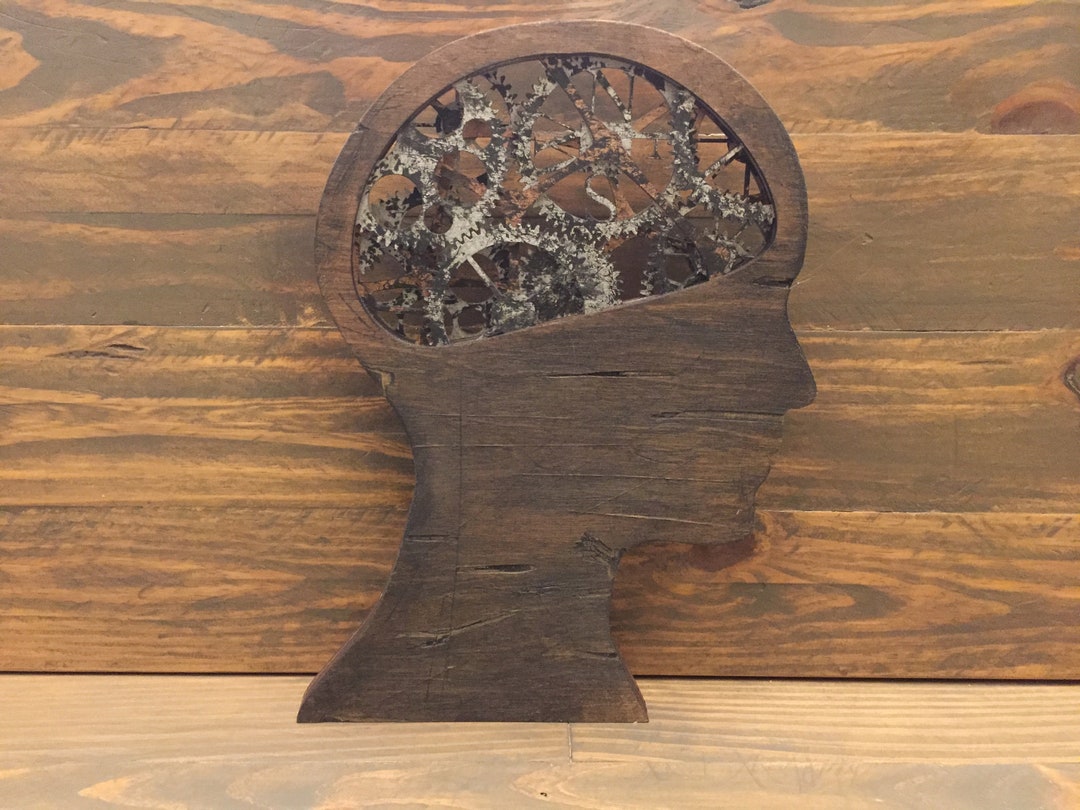 Distressed Gear Head Thinking Head Head Bust Wall Art Layered Art Gear ...