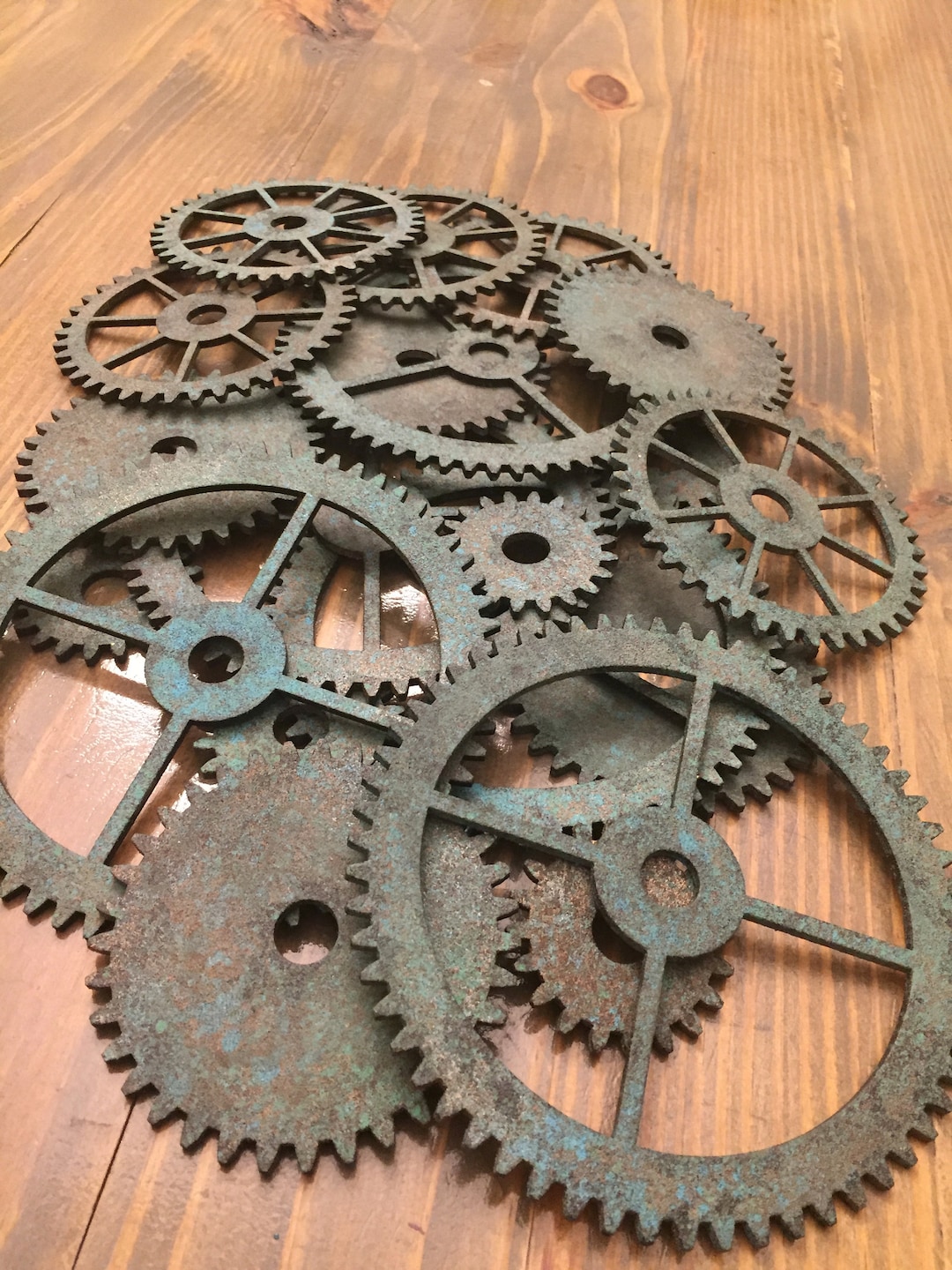 Collection of 20 Painted Patina Steampunk Wood Gears - Laser Cut - Faux ...