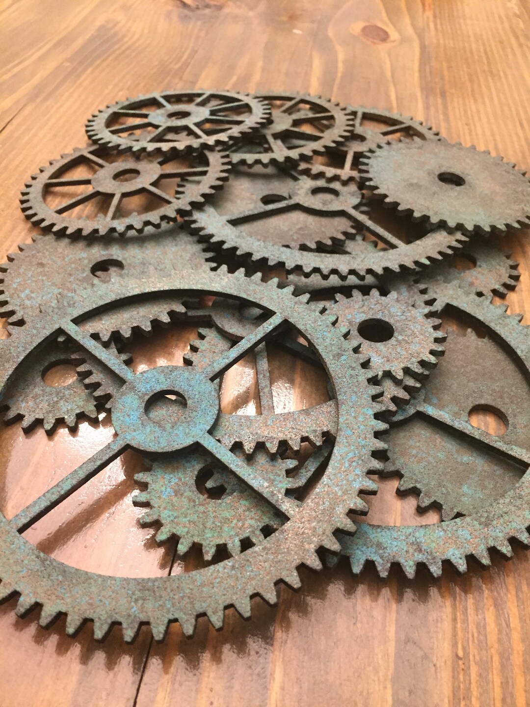 Collection of 16 Painted Patina Steampunk Wood Gears - Laser Cut - Faux ...
