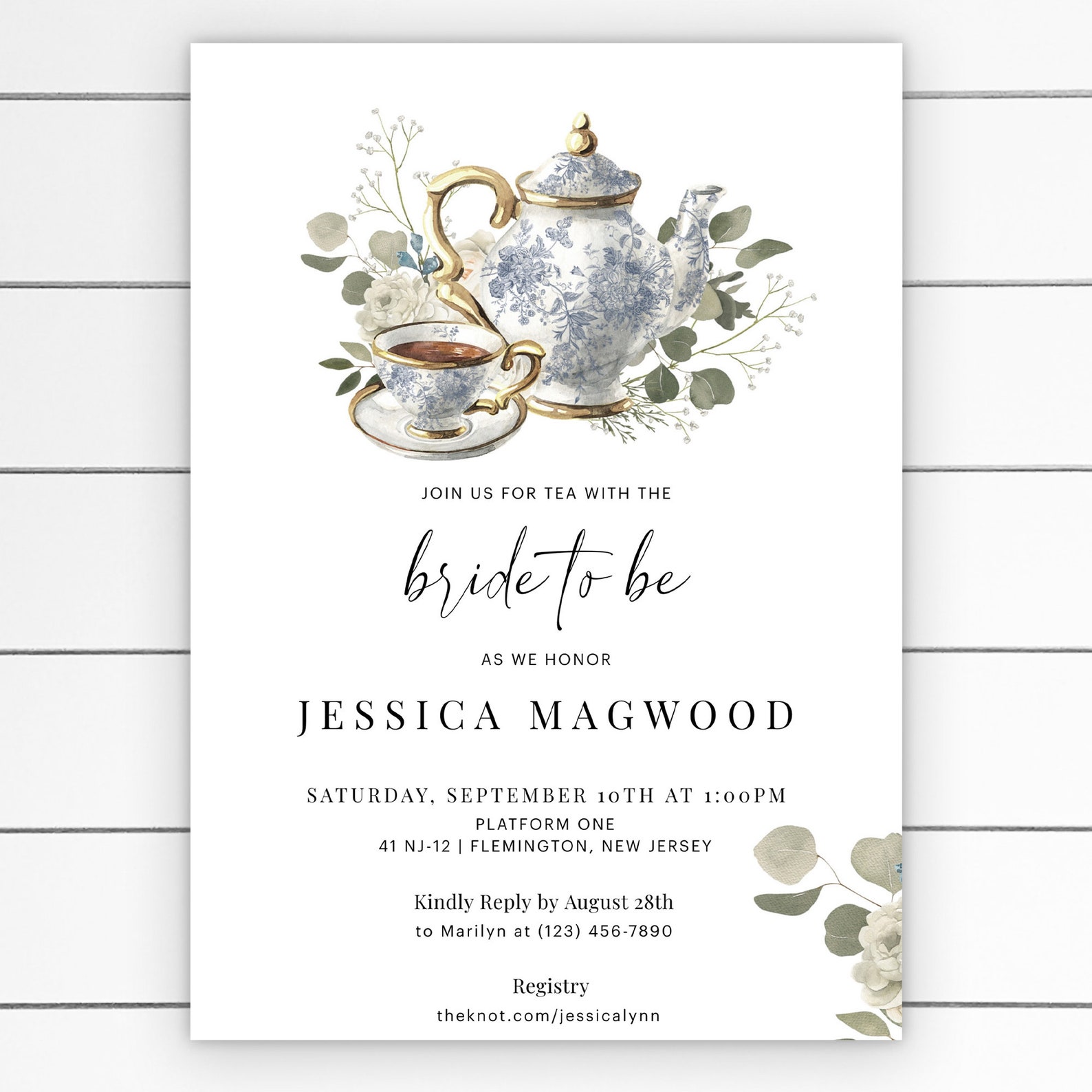 English Tea Party Bridal Shower Invitation: Blue Paisley (editable ...