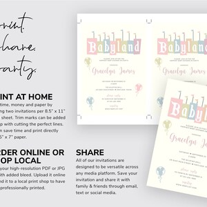 Babyland Baby Shower Invitation, Mickey Balloons, Sprinkle, Gender ...