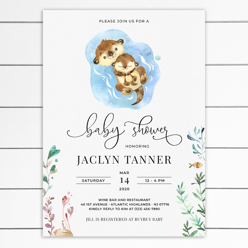 Otter Family Baby Shower Invitation: Watercolor Theme (DIY Edit) - Etsy