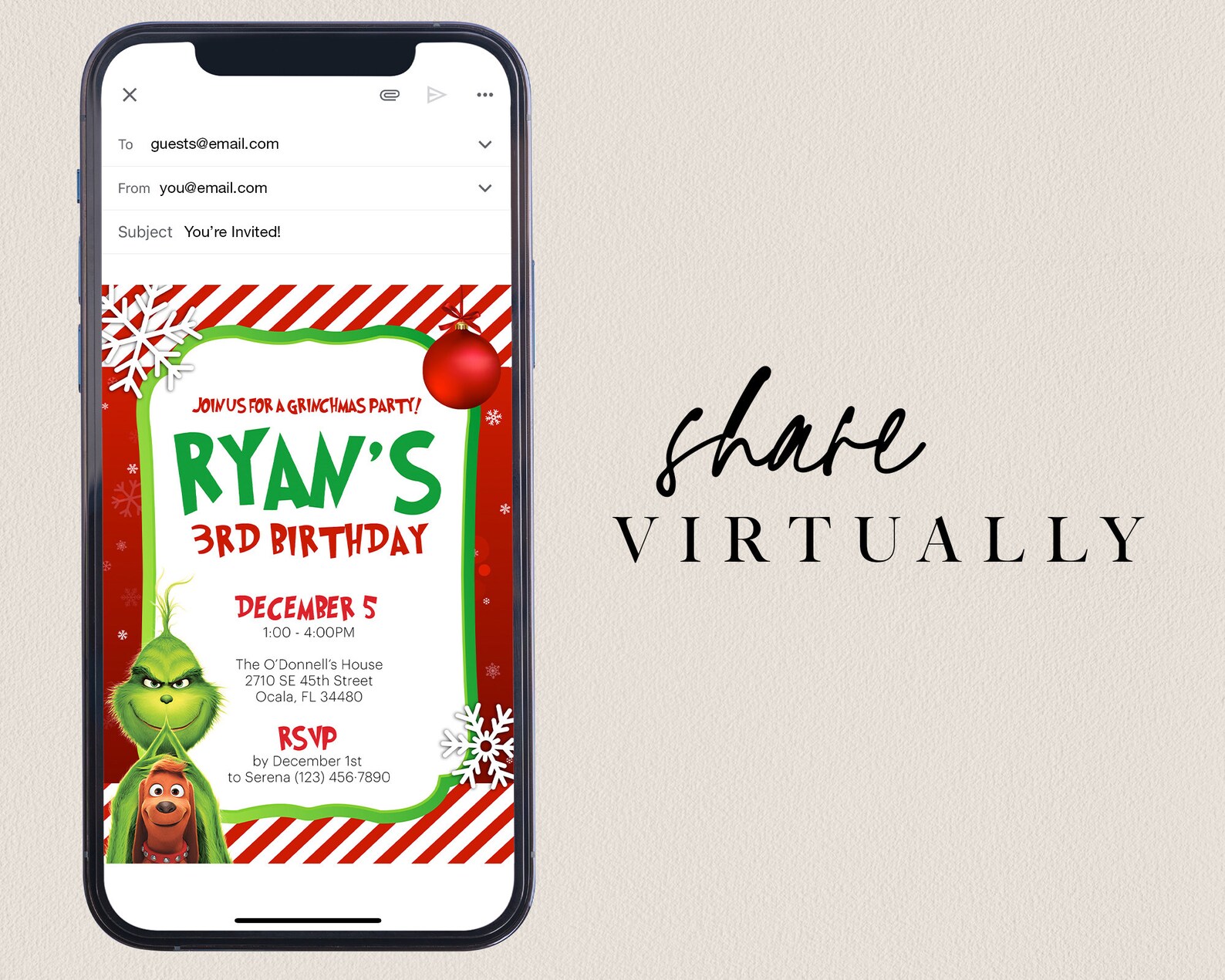 Grinchmas Birthday Party Invitation, the Grinch Who Stole Christmas ...