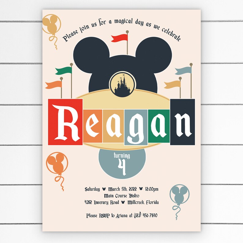 Magical Disneyland Birthday Party Invitation Dark Colors - Etsy