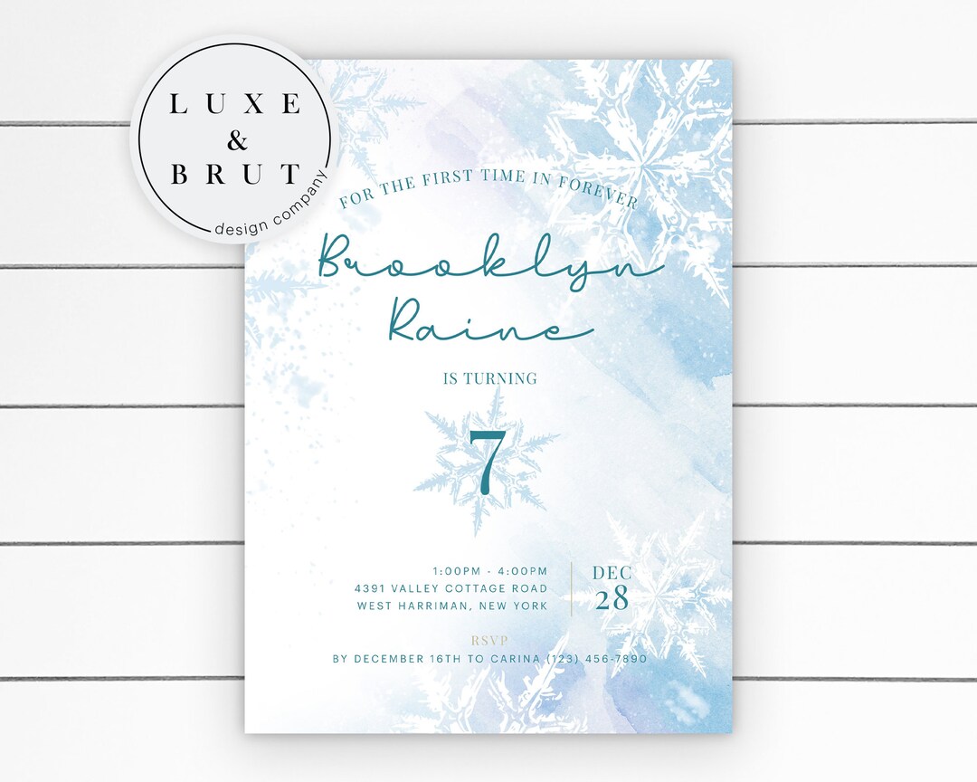 Winter Snowflake Birthday Invitation: Editable Frozen Theme (DIY) - Etsy