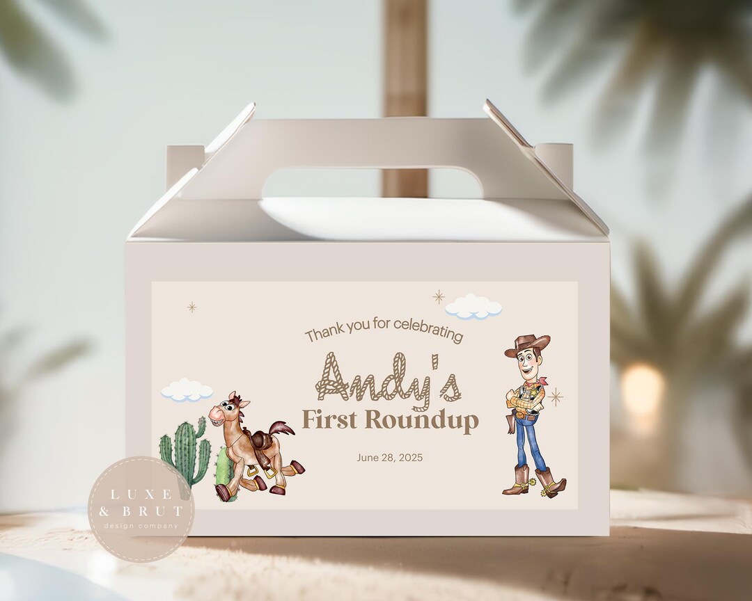 Woody's First Roundup Party Favor Box Sticker Labels, Instant Download ...