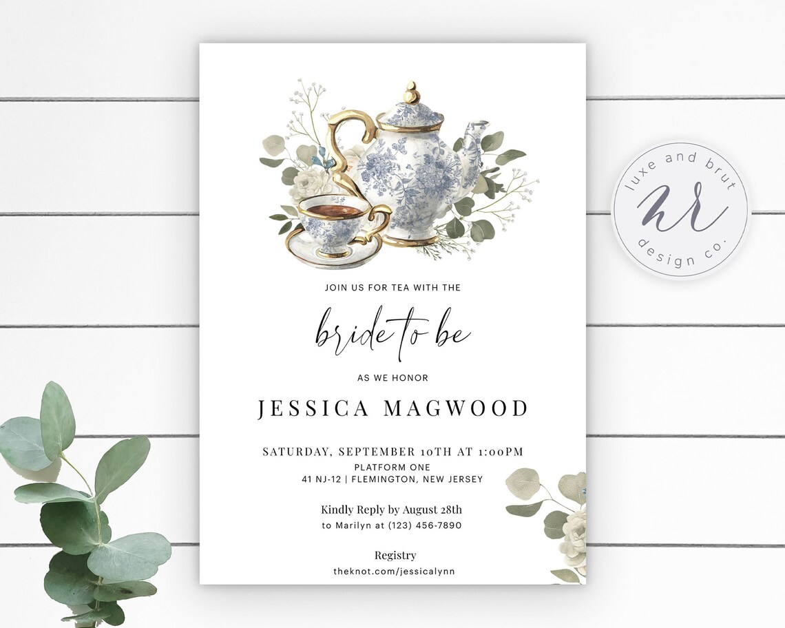English Tea Party Bridal Shower Invitation Vintage Blue - Etsy