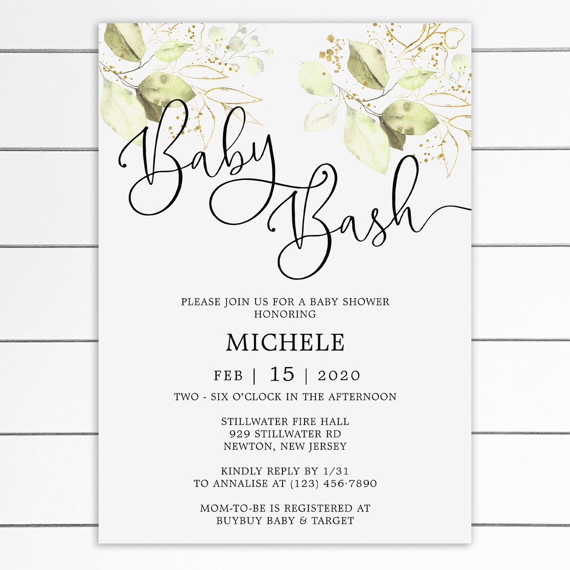Baby Bash Shower Invitation Leafy Greenery Simple Neutral - Etsy